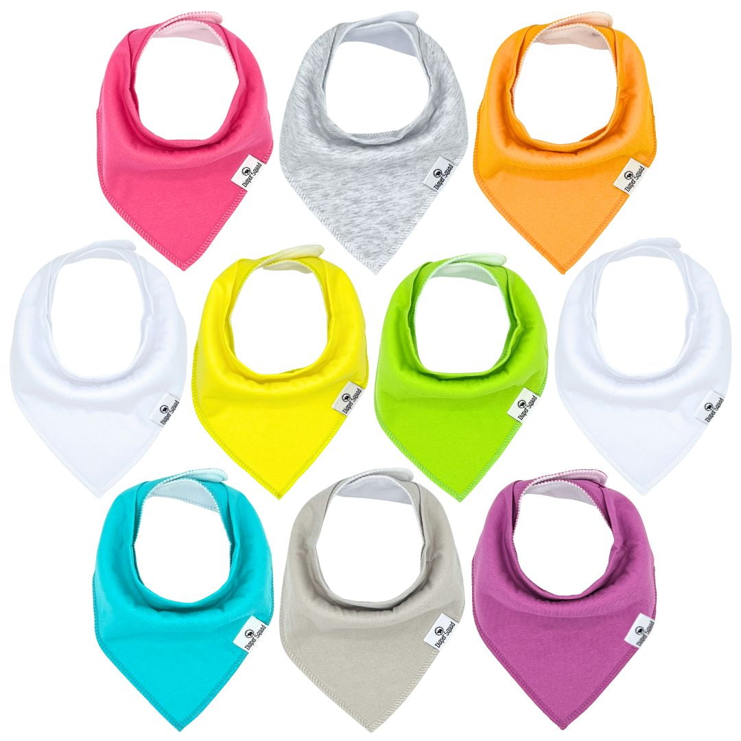 Diaper Squad 10 Pack Organic Cotton Bandana Drool Bibs for Infants Newborn Unisex Plain Colors Walmart