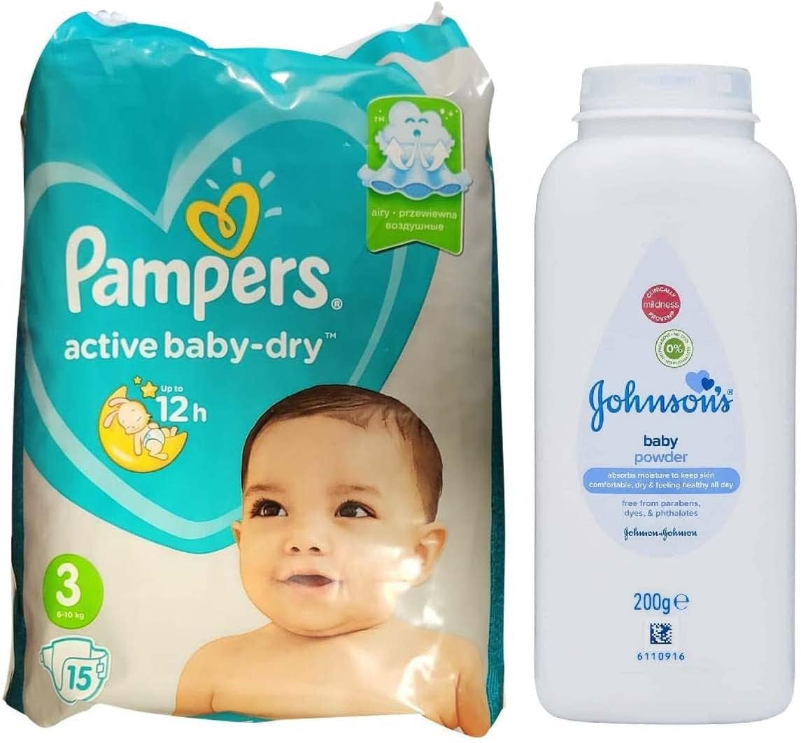 Diapers Baby Dry Size 3 15 Count + Baby Powder 500g - Walmart.com