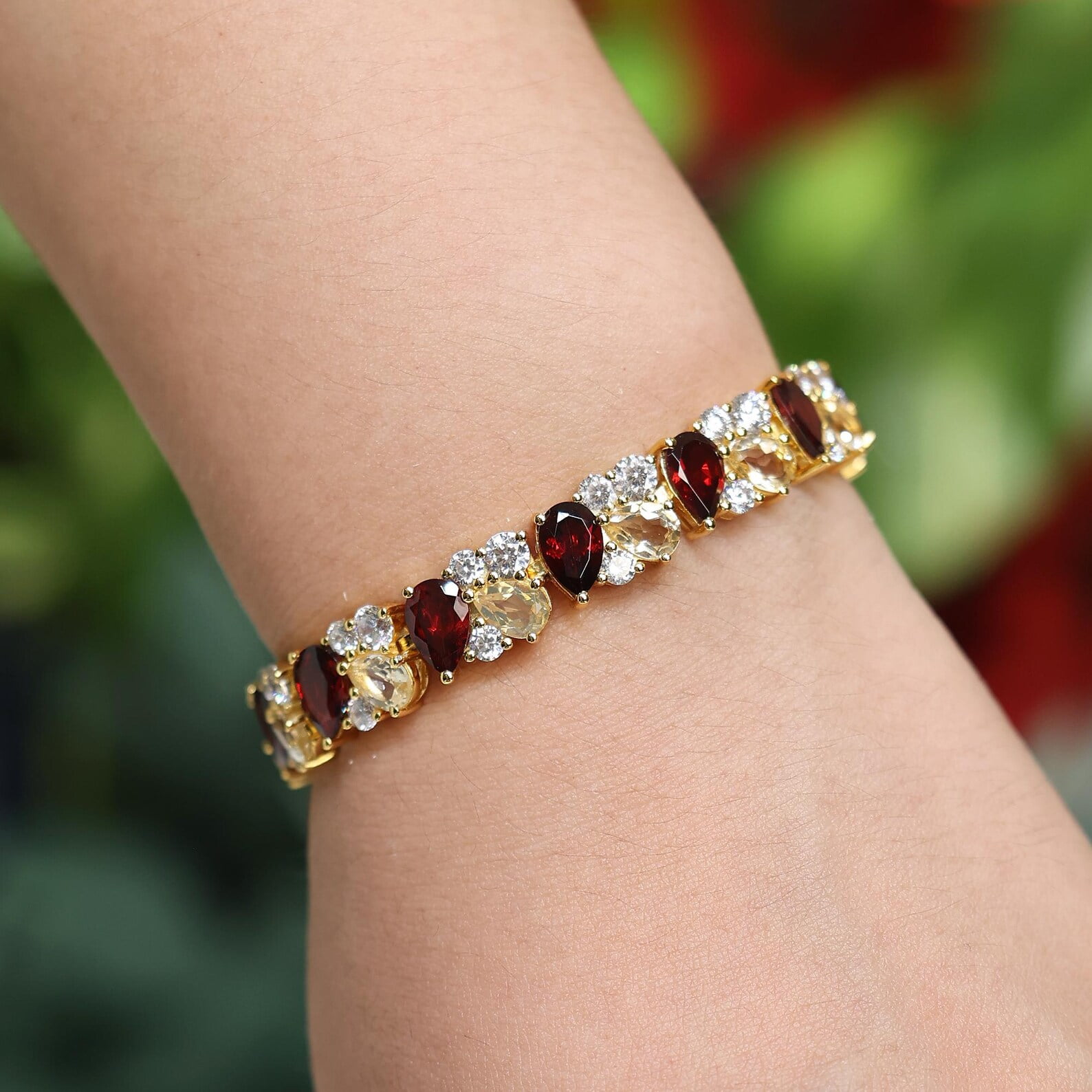 Diastar Jewels 14K Yellow Gold Finish Silver Pear Cut Red Cubic ...