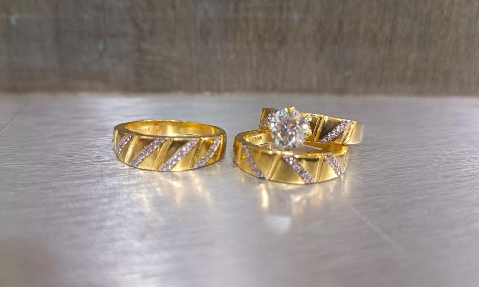 Diastar Jewels 14k Yellow Gold Plated 1.5Ct Cubic Zirconia Wedding His & Her Trio Set Ring ...