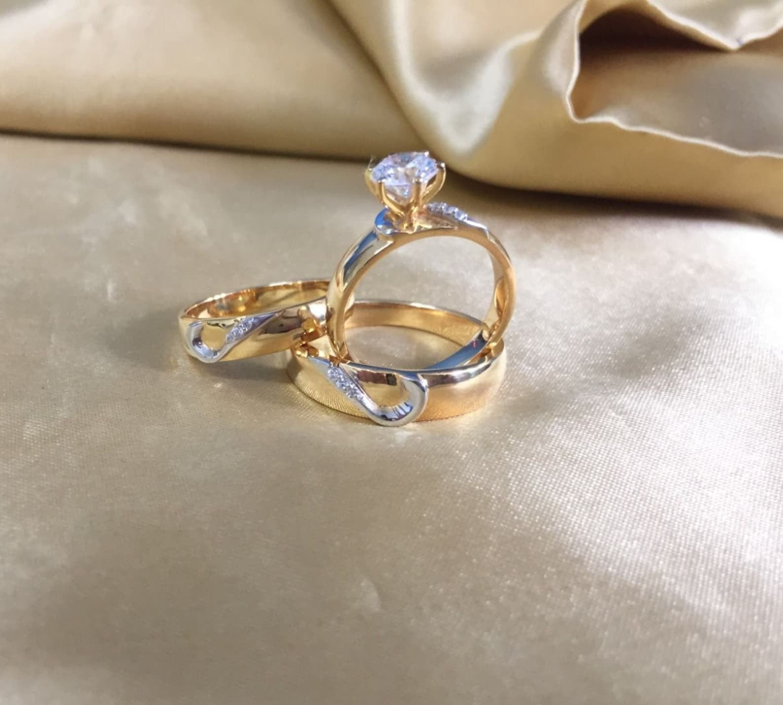 Diastar Jewels 2.0CT Cubic Zirconia Trio Wedding Set with Bridal Band Engagement Ring 14k Gold ...