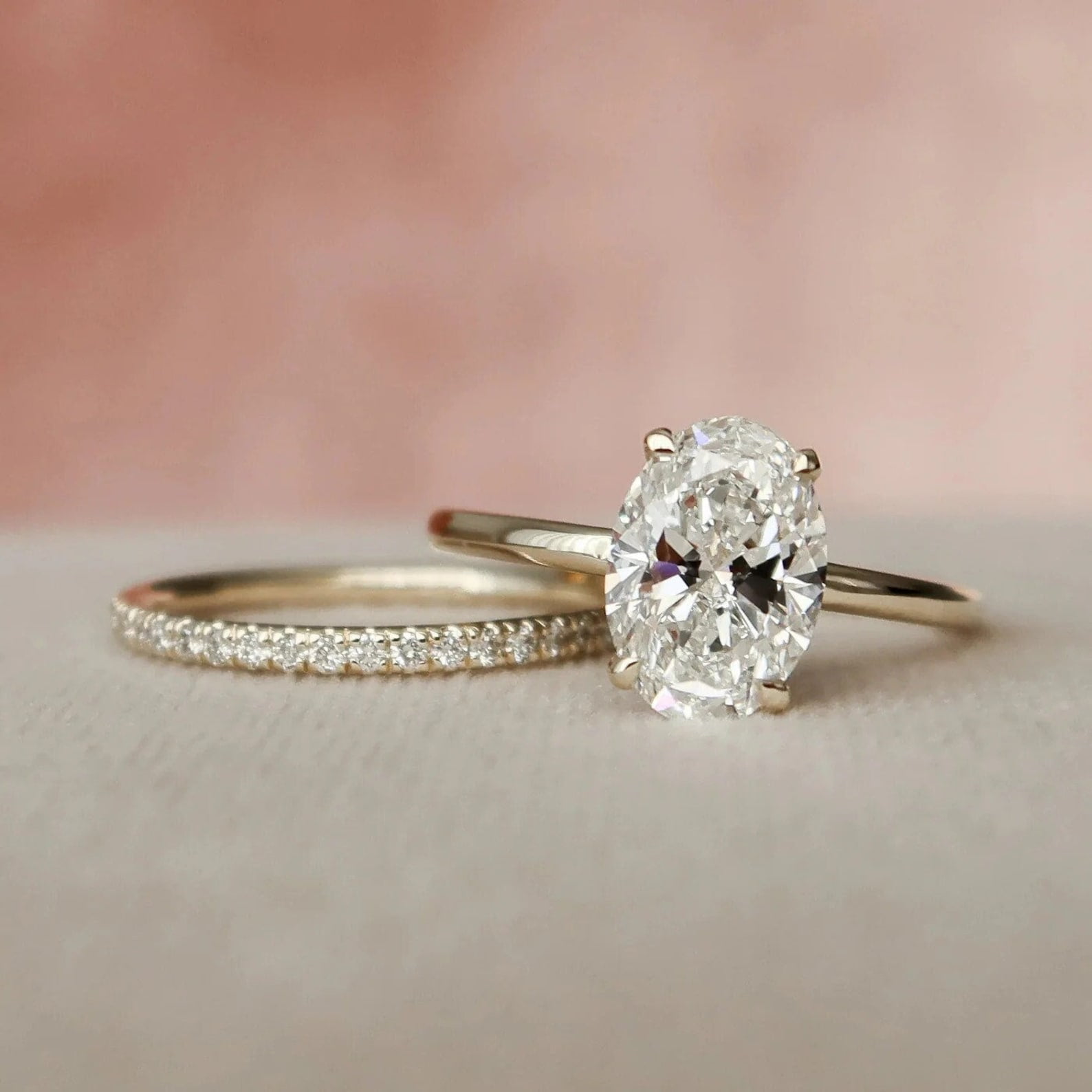Diastar Jewels Oval Cut Diamond Bridal Ring Set, Hidden Halo Diamond ...