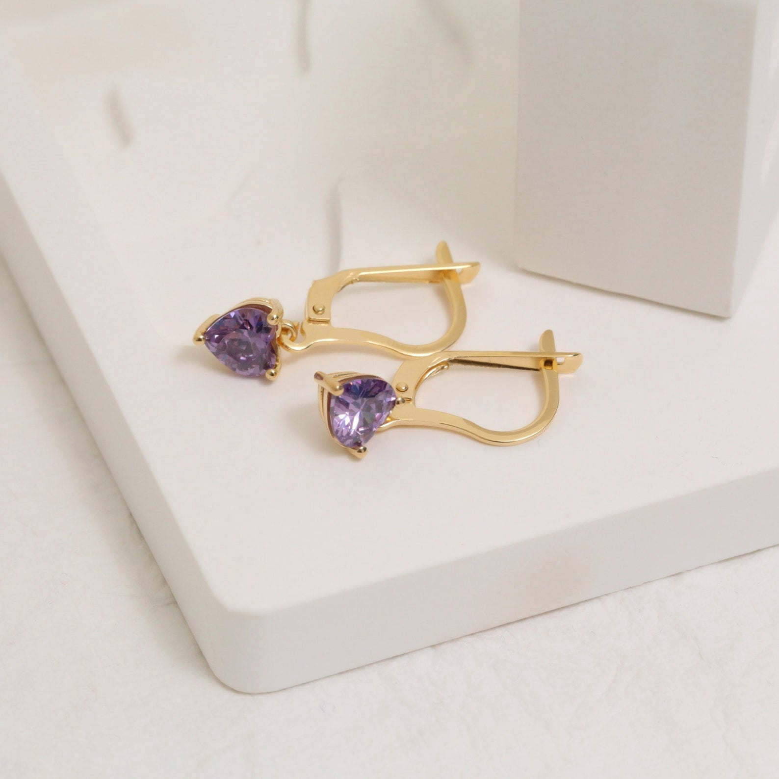 Diastar Jewels Women's 14K Yellow Gold Finish Heart Cut Purple Cubic ...