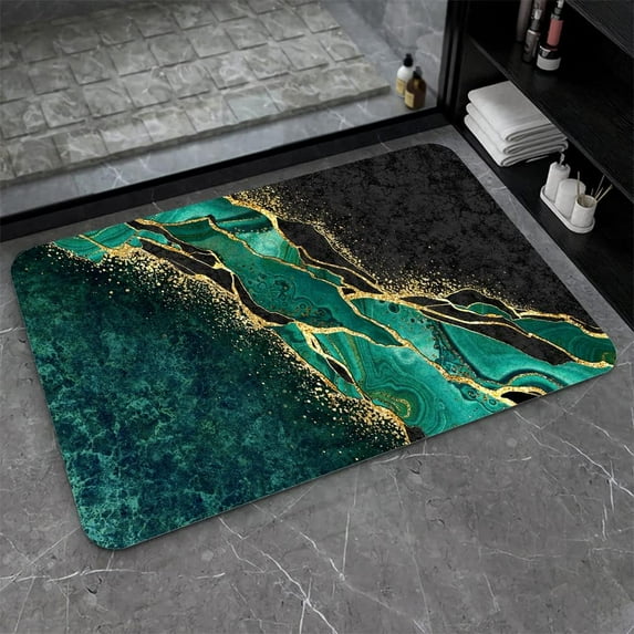 Diatomaceous Earth Bath Mat,Blue and Gold Stones Non-Slip Volume Super ...