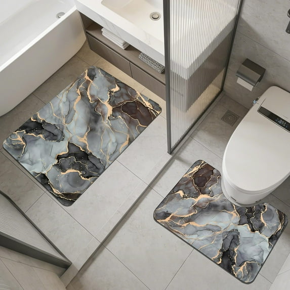 Diatomaceous Earth Bath Mat Set,U-Shaped Topper & Rectangular Mat,Quick ...