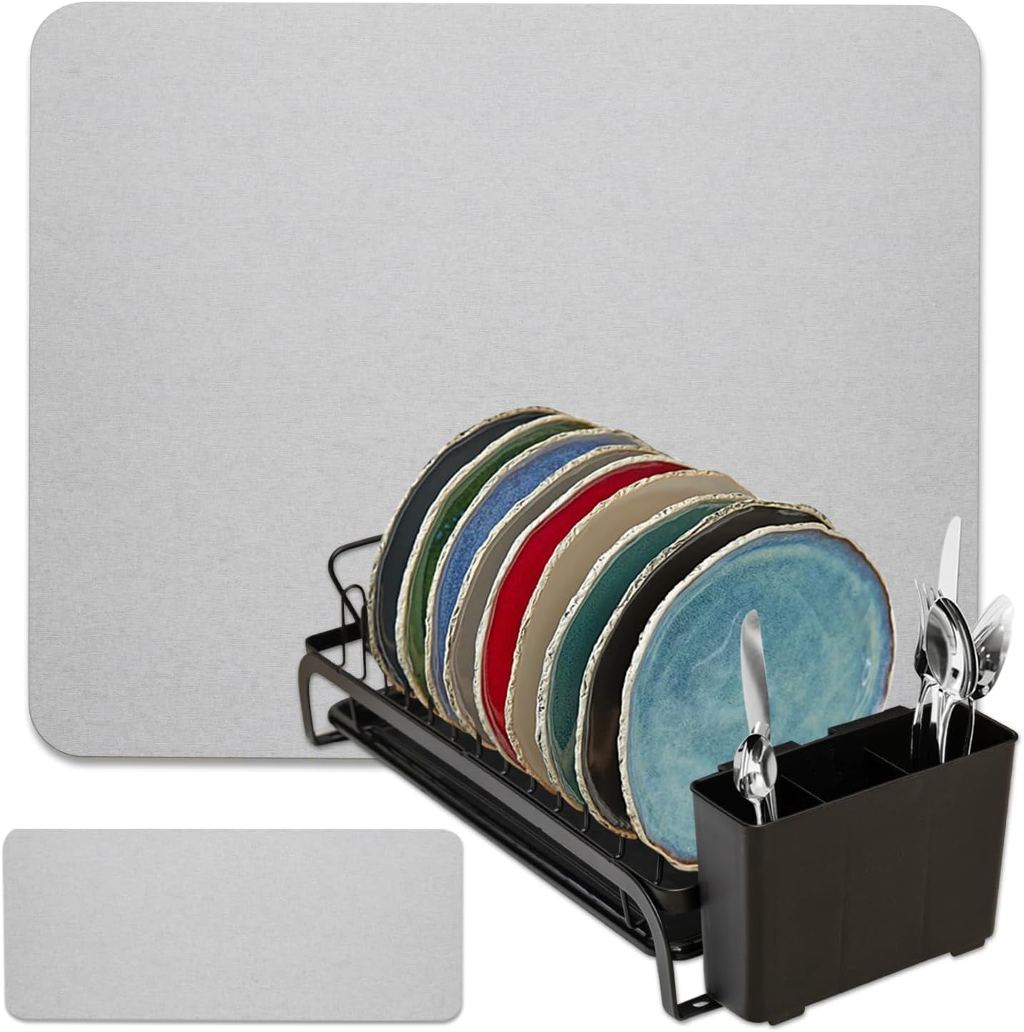 Diatomaceous Earth Drying Mat with Matching Sponge Caddy & Dish Rack ...