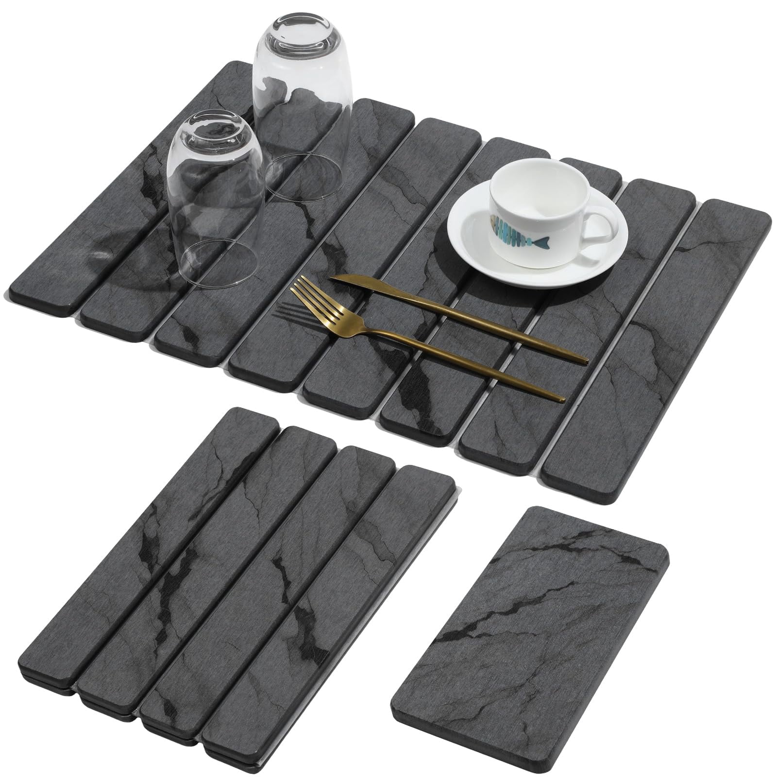 Diatomaceous Earth Drying Mat Set Dark Gray 20" x 14" Kitchen Counter ...