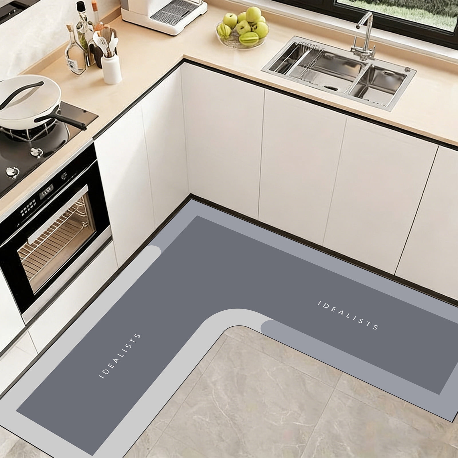 Diatomaceous Earth L-Shaped Kitchen Bath Mat - Absorbent Non-Slip Oil ...