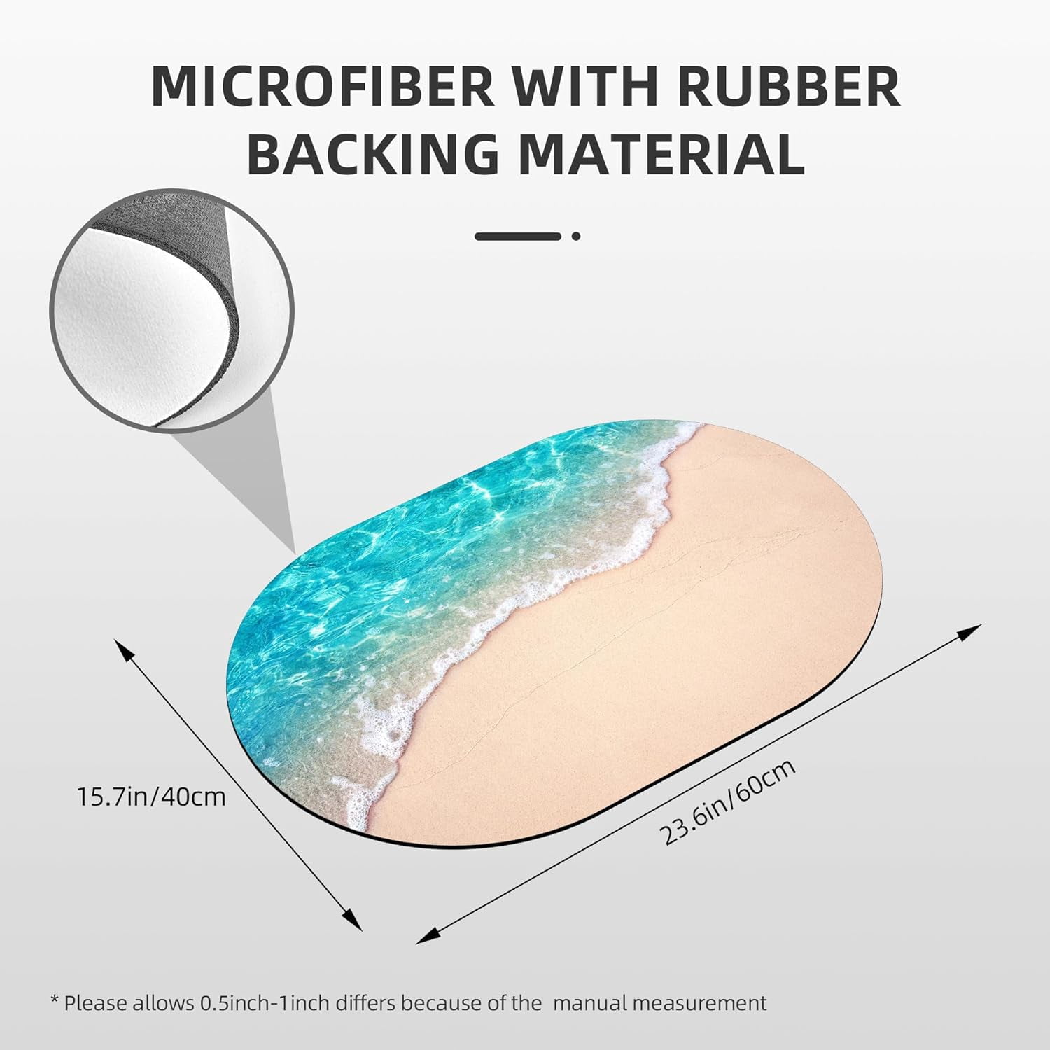 Diatomaceous Mud Bath Mat Blue Ocean Wave and Beach Oval Soft Wrinkle ...