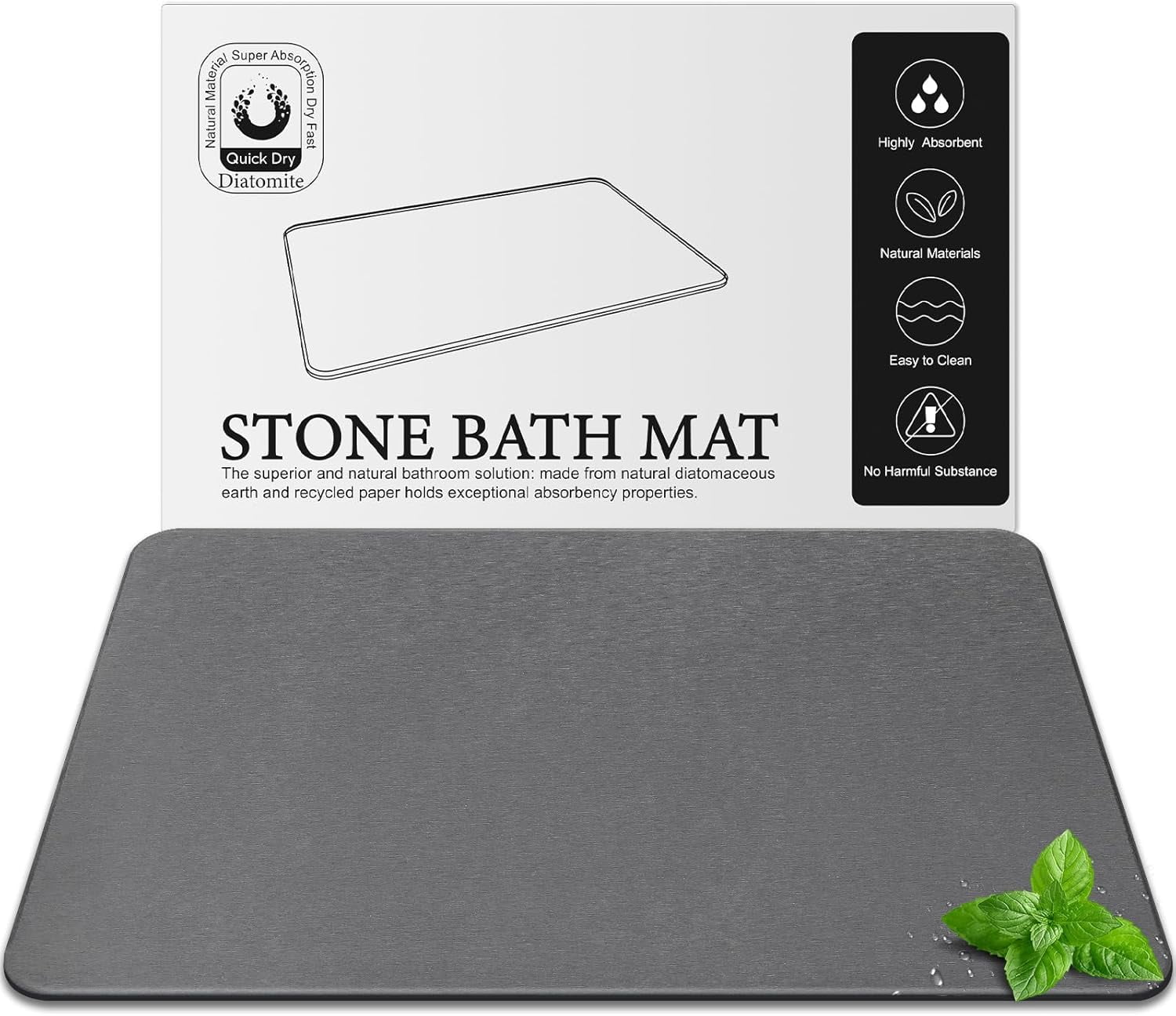 Diatomite Stone Bath Mat, Premium Non-Slip Natural Diatomaceous Earth ...