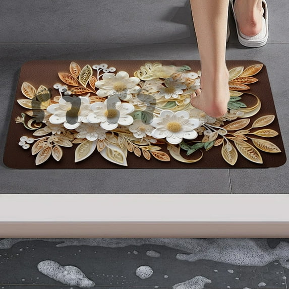 Diatomite Three-dimensional Flower Floor Mat Bathroom Non-slip Mat ...
