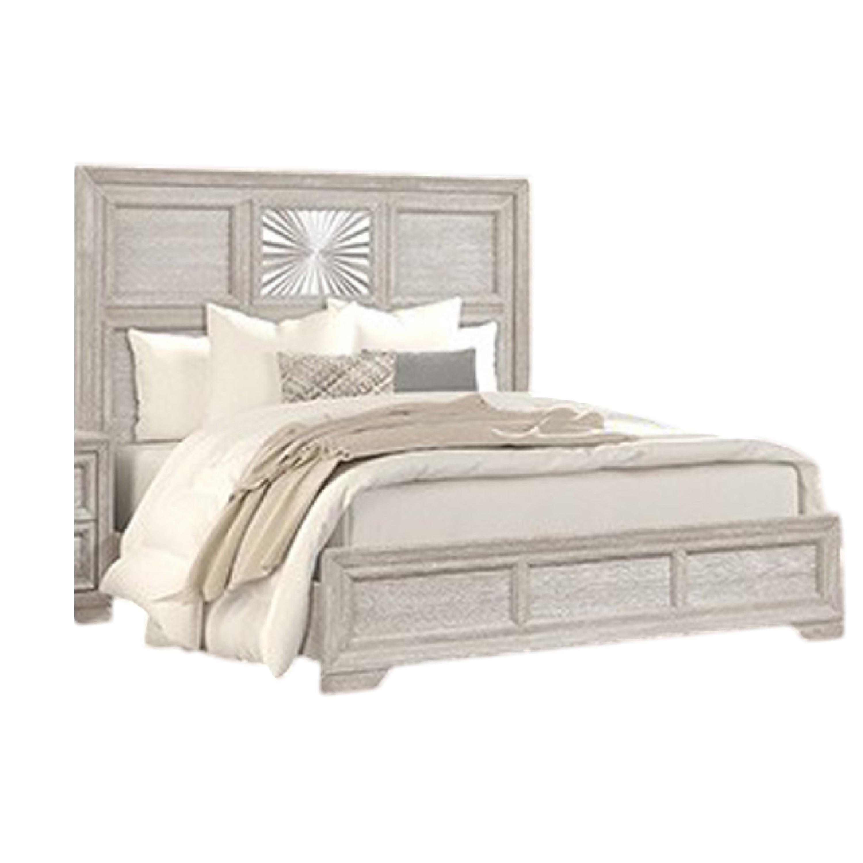 Diaz King Bed, Sunburst Pattern and Recessed Panel, Light Gray Wood ...