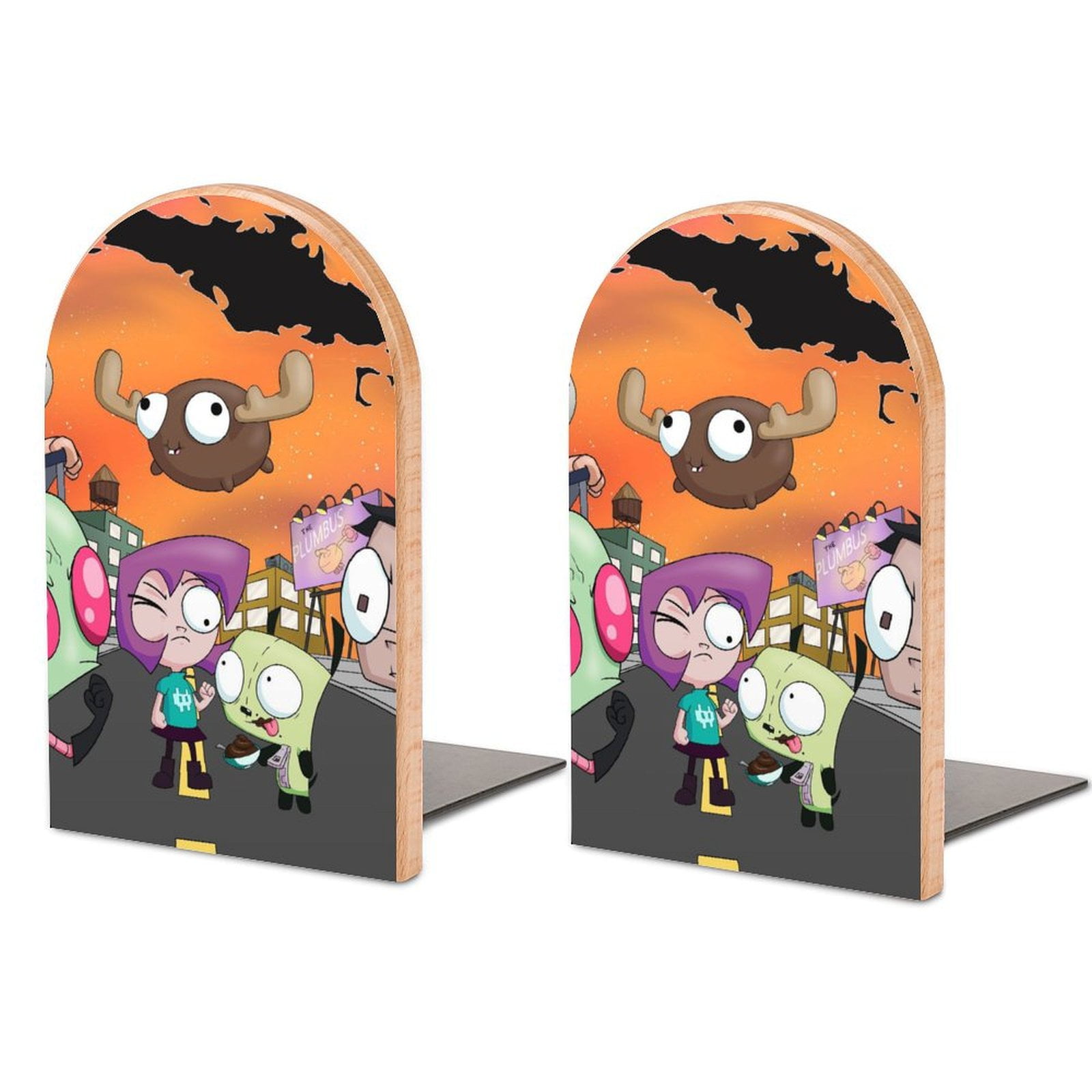 Dib Invader Zim Gaz Gir Bookends Wood Book Divider Decor Shelves Non ...