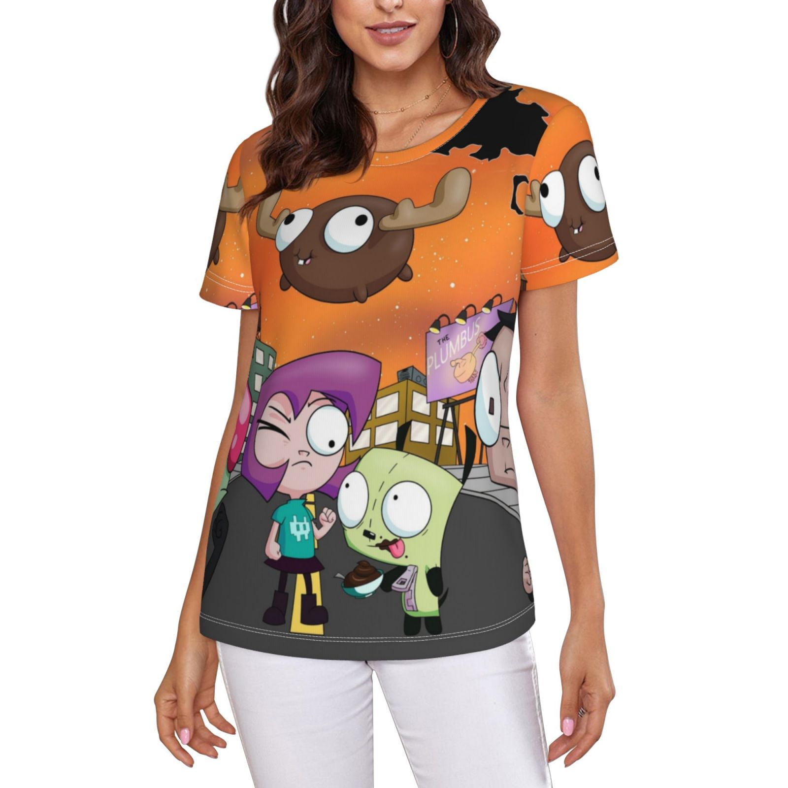 Dib Invader Zim Gaz Gir Women's T Shirts Round Neck Short-Sleeve Soft T ...
