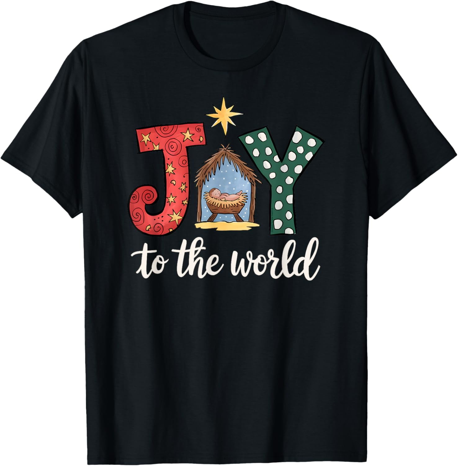 Dibble Dabble Designs Christmas Nativity T-Shirt - Unisex-Adults & Kids - Black - Small - Short ...