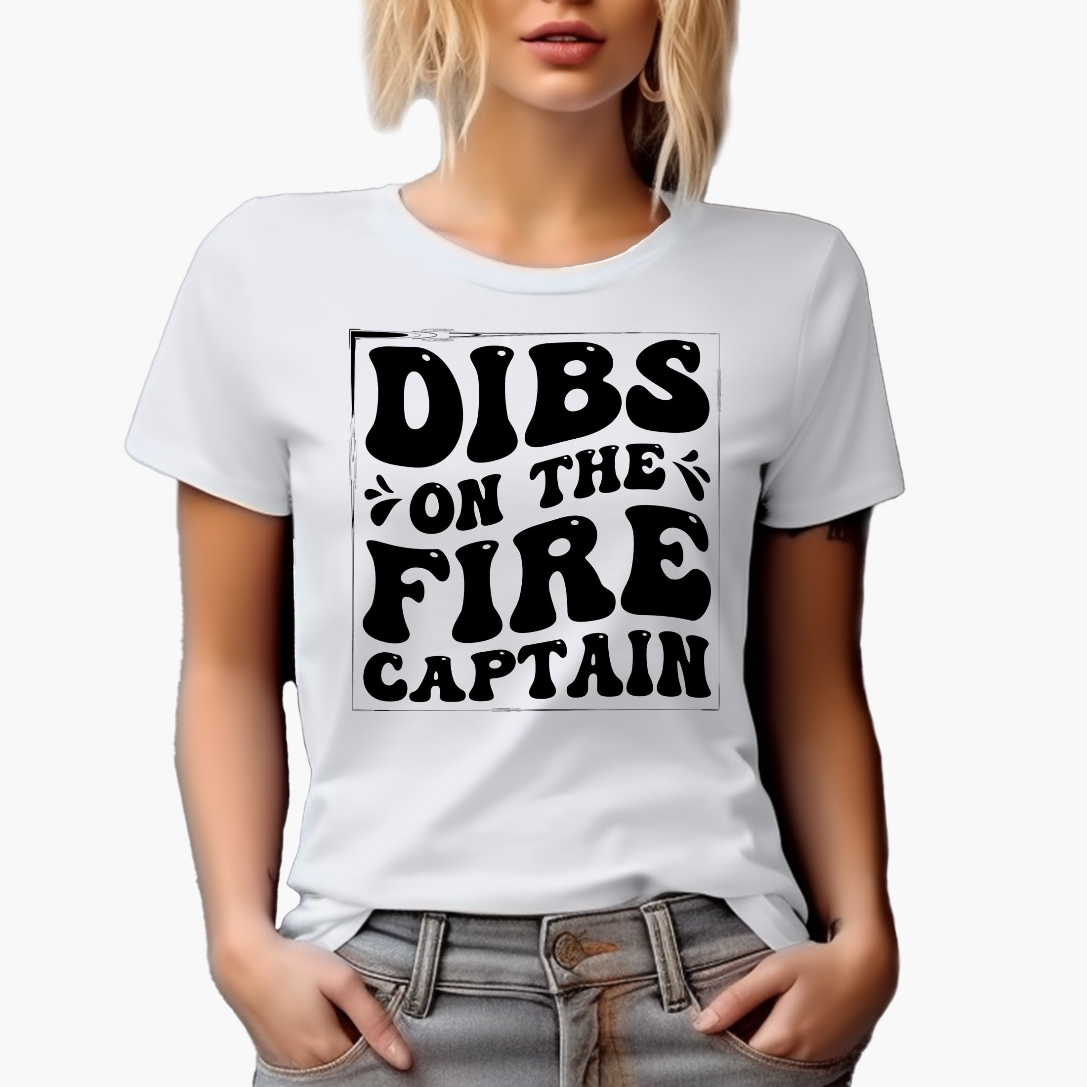 Dibs on the Fire Captain, Fireman or Firefighter Quote, Groovy Retro Wavy Text Merch Gift, White ...