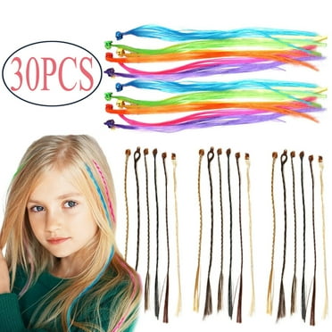Powiller 24 Pcs Colorful Rainbow Hair Extensions for Kids, Braid-Ready ...