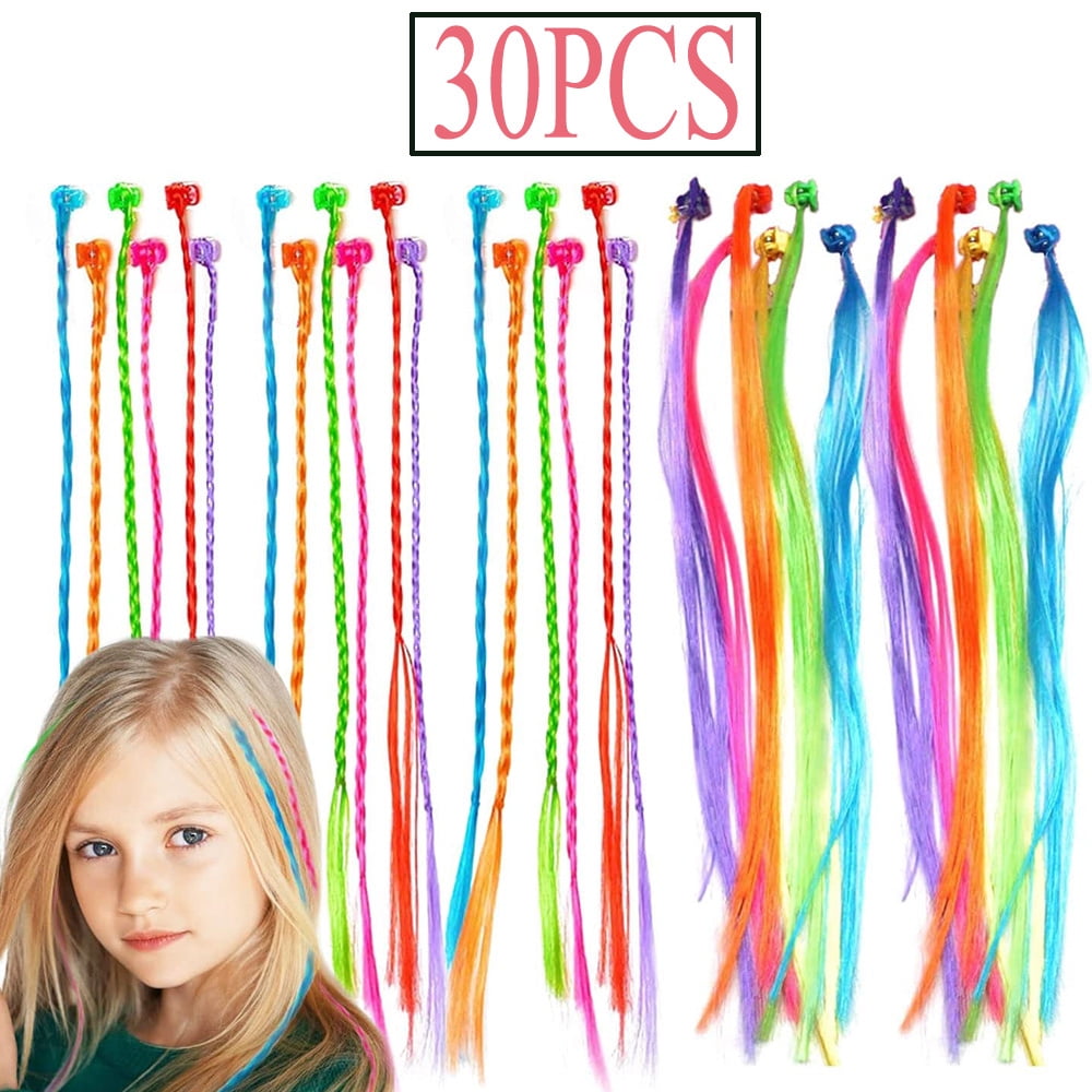 Dicasser Kids Hair Extensions (30 Pcs), Clip-on Braid Accessories for ...