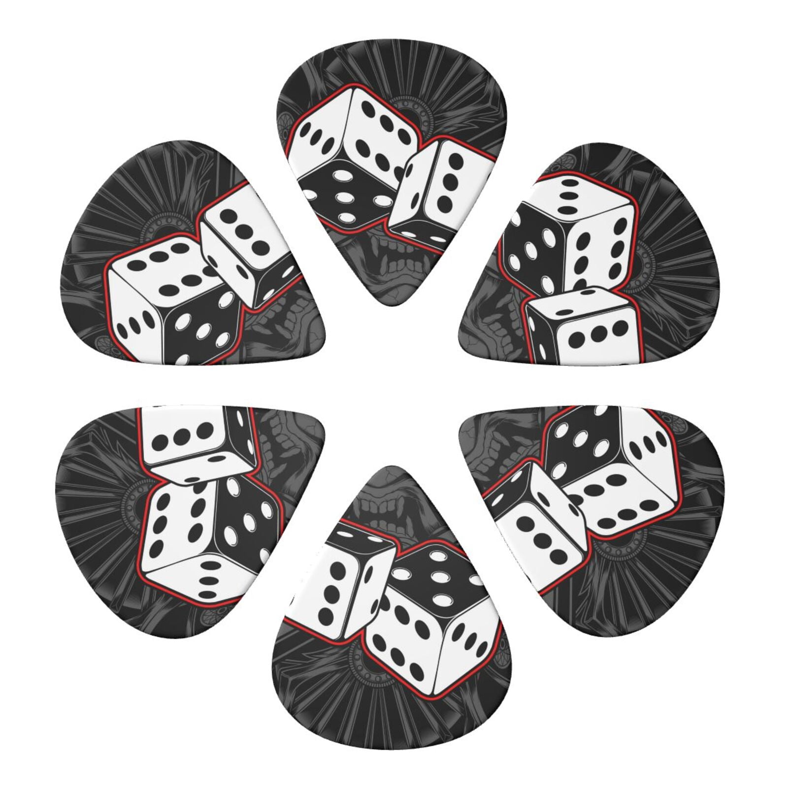 Dice Black White Guitar Pick 6 Pack for Bass Acoustic Electric Guitars ...