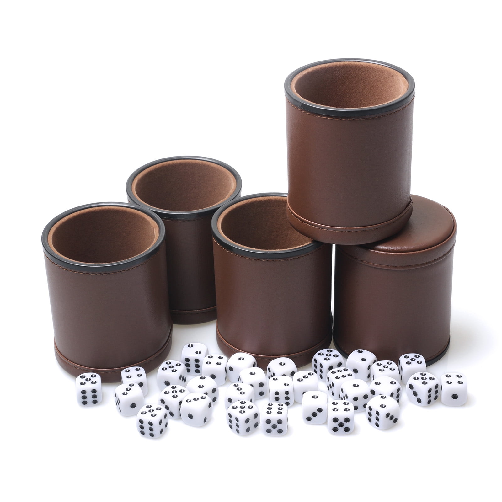 Walmart Casino Set - 5 Brown Leather Dice Cups with 30 Dice Bundle ...