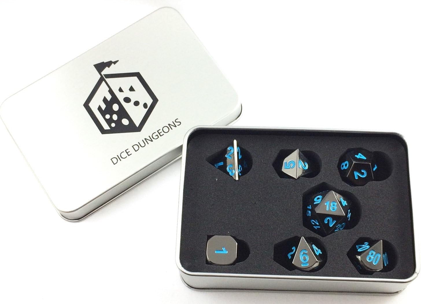 Dice Dungeons Black Frost Metal 7pc Dice Set with Display Case for D&D ...