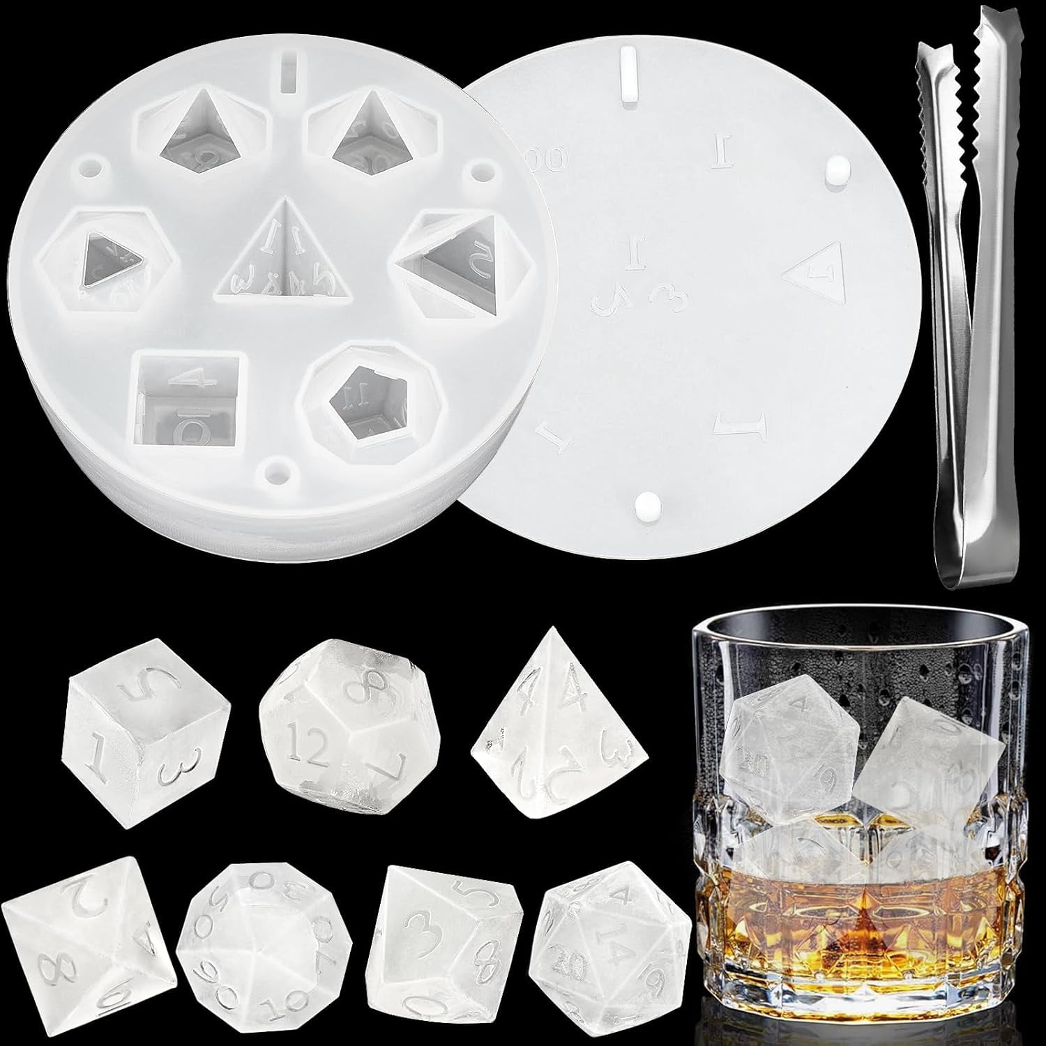Dice Ice Cube Mold, Silicone Ice Mold with 7 Standard Polyhedral ...