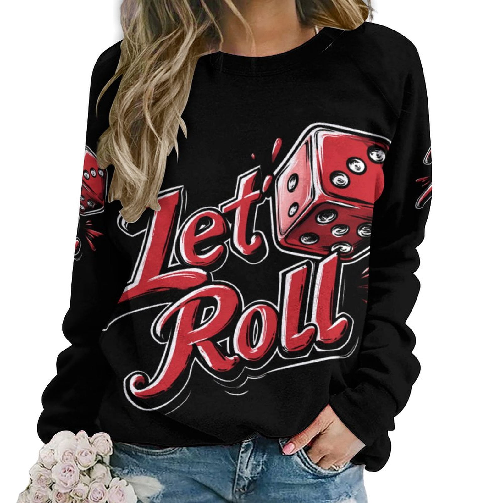 Dice Lets Roll Sweatshirt for Women Long Sleeve Crewneck Pullover Tops ...