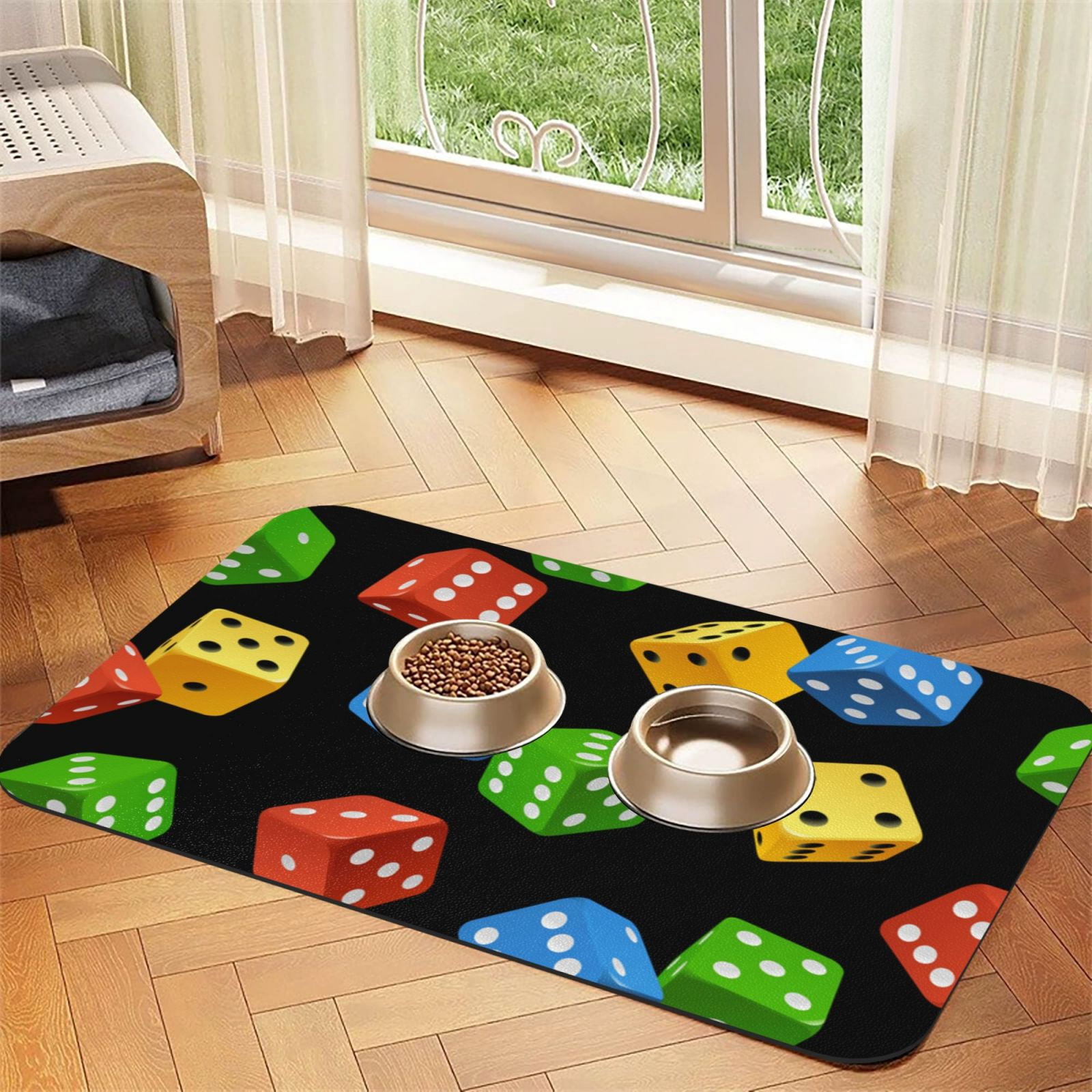 Dice Pattern Colorful Cube Absorbent PU Leather Pet Feeding Placemat ...
