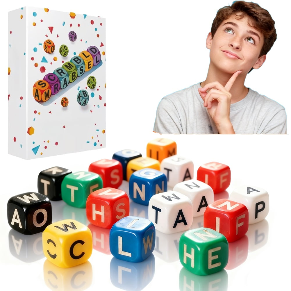 Dice Word Game Brain Exercise Game, 60 PCS Scrambled Board Words Dice ...