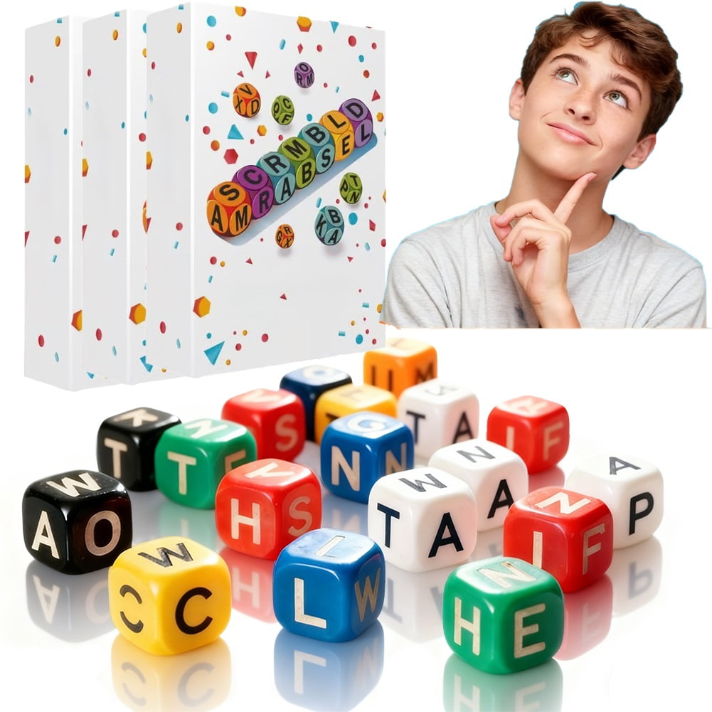 Dice Word Game Brain Exercise Game, 60 PCS Scrambled Board Words Dice ...