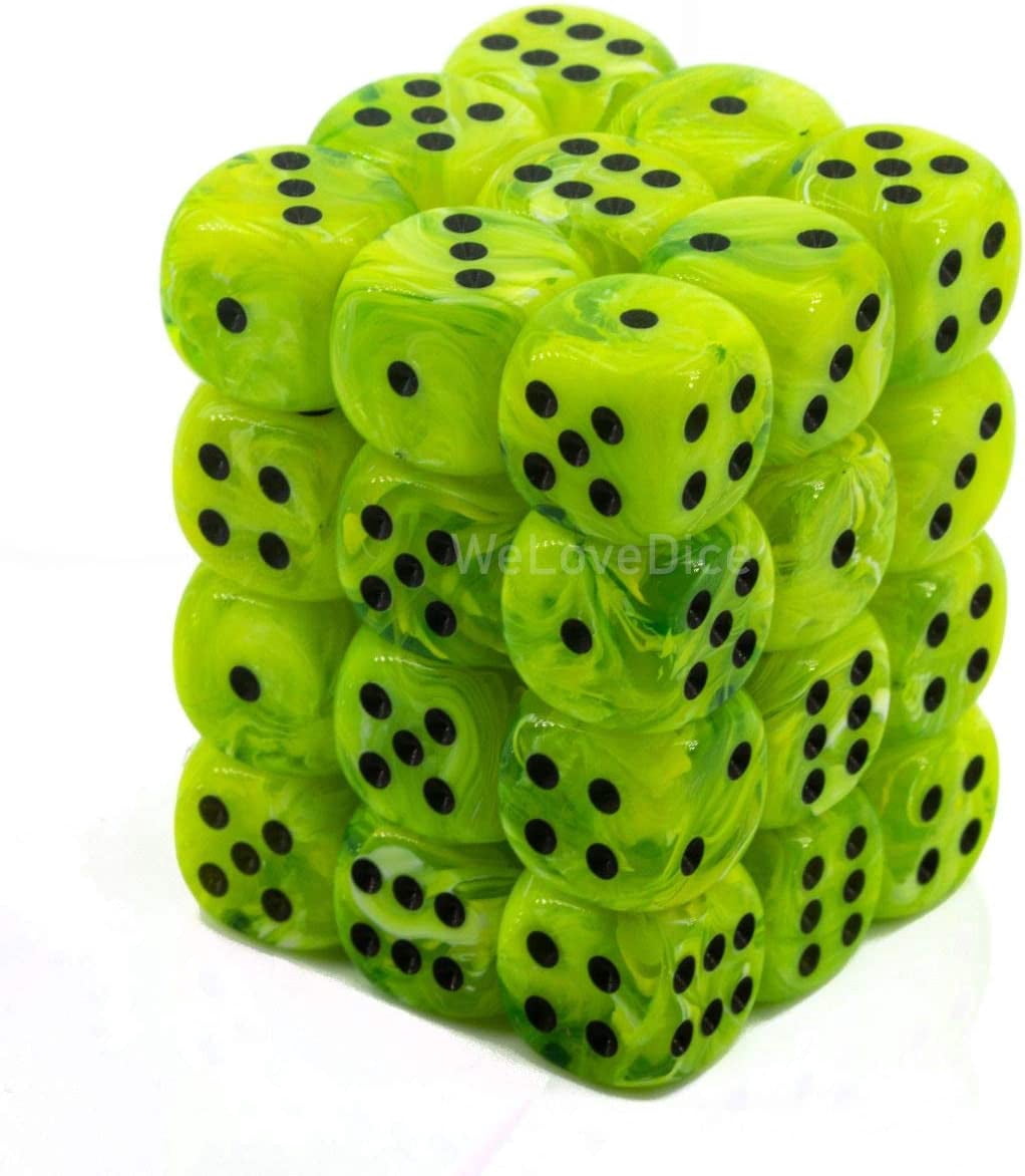 Dice d6 Sets: Vortex Bright Green with Black - 12mm Six Sided Die (36 ...