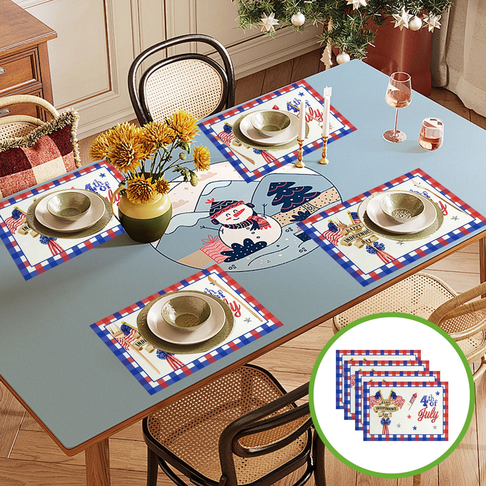 Diceymbol 4Pcs Independence Day Linen Placemats Red White & Blue ...