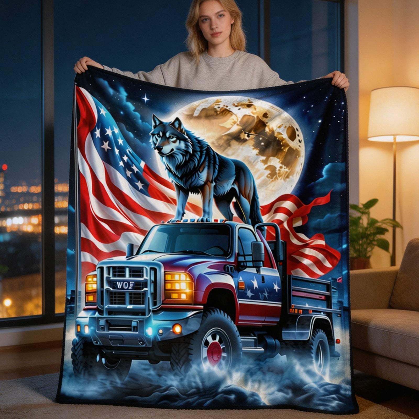 Diceymbol 4th of July Patriotic Throw Blanket Vivid Realistic Wolf ...