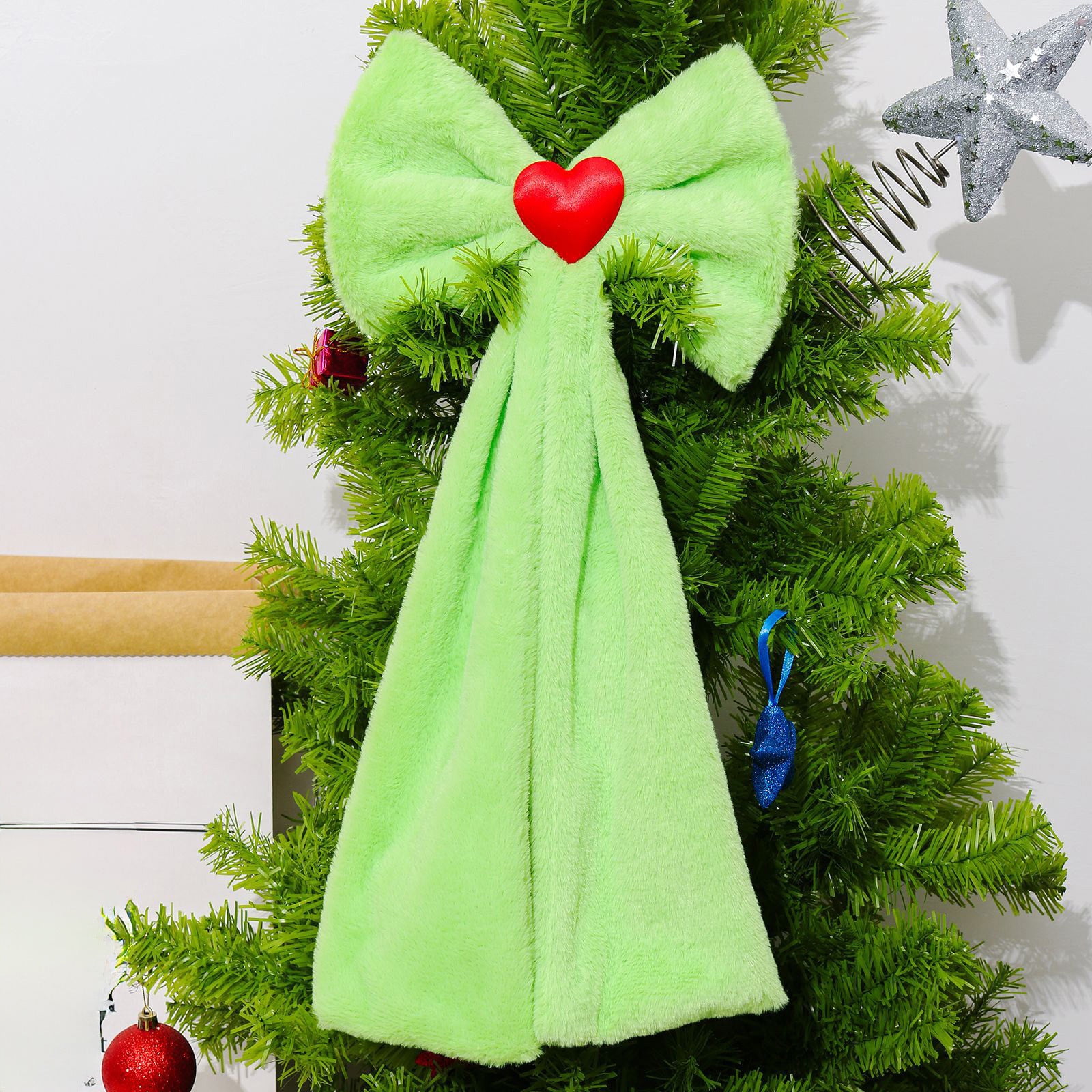 Diceymbol Christmas Tree Bow Ornament Large Green Heart Shaped Bow Tie ...