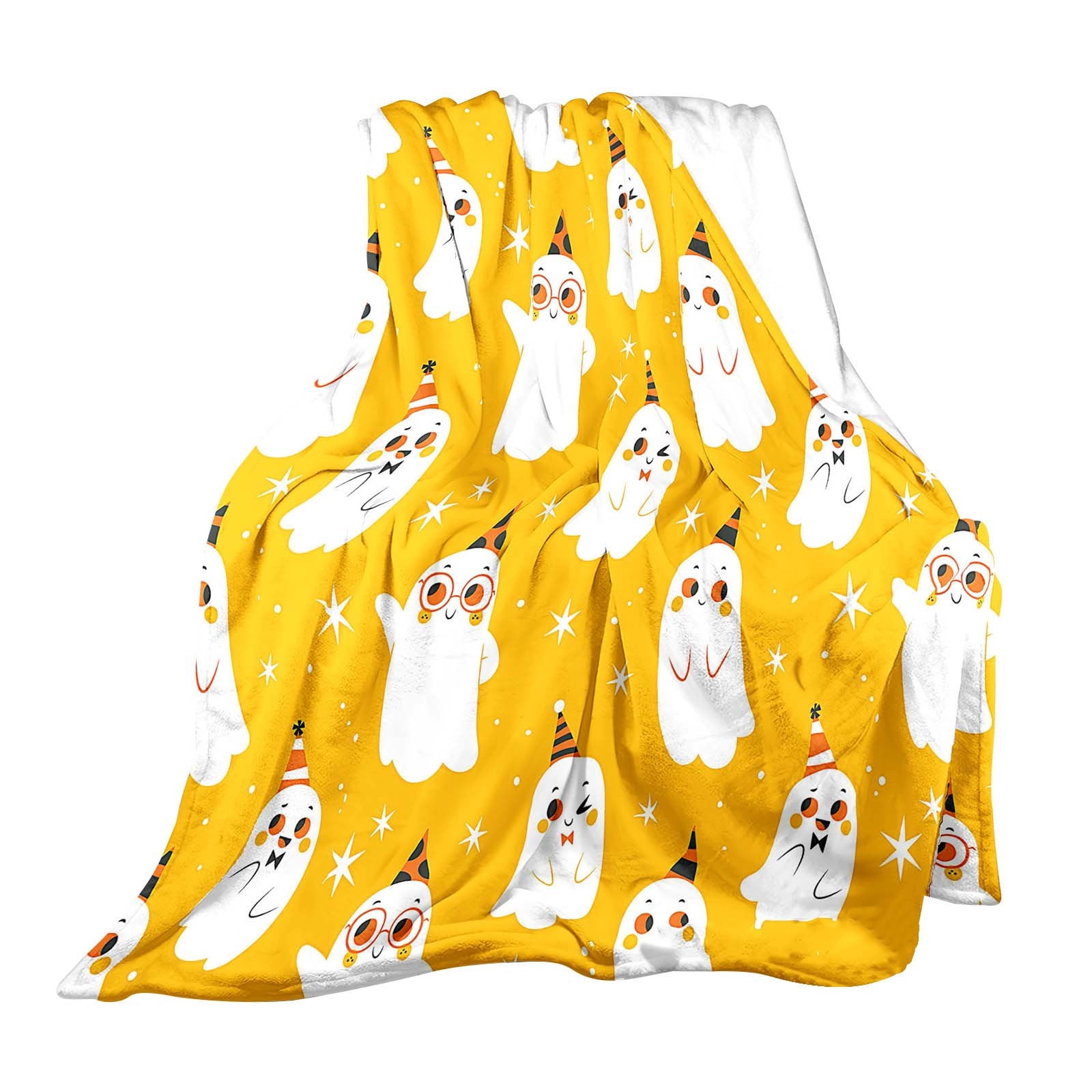 Diceymbol Halloween Flannel Blanket Cute Ghost Print Throw, Soft Shawl ...