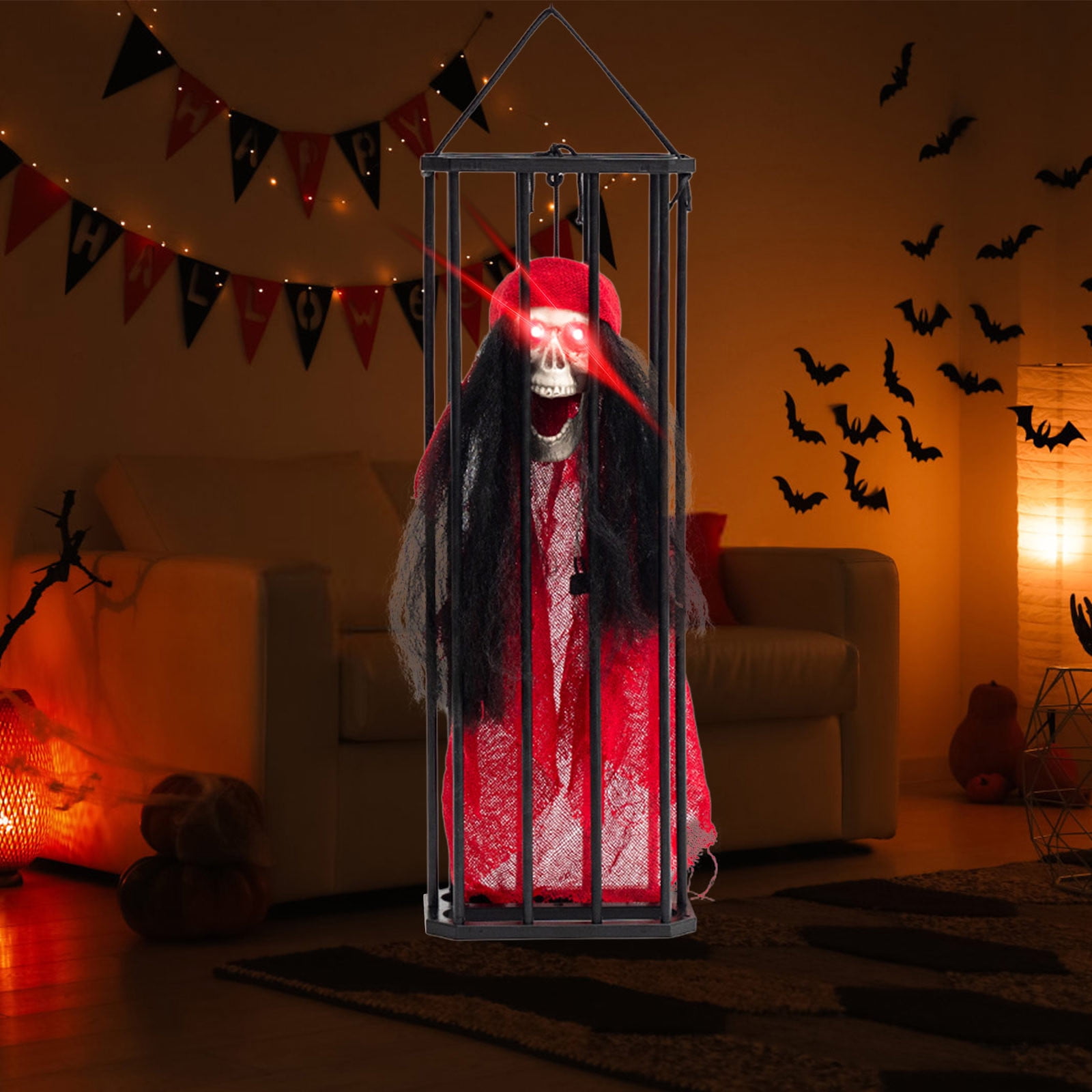 Diceymbol Hanging Halloween Prison Cage Motion-Activated Scary Decor ...