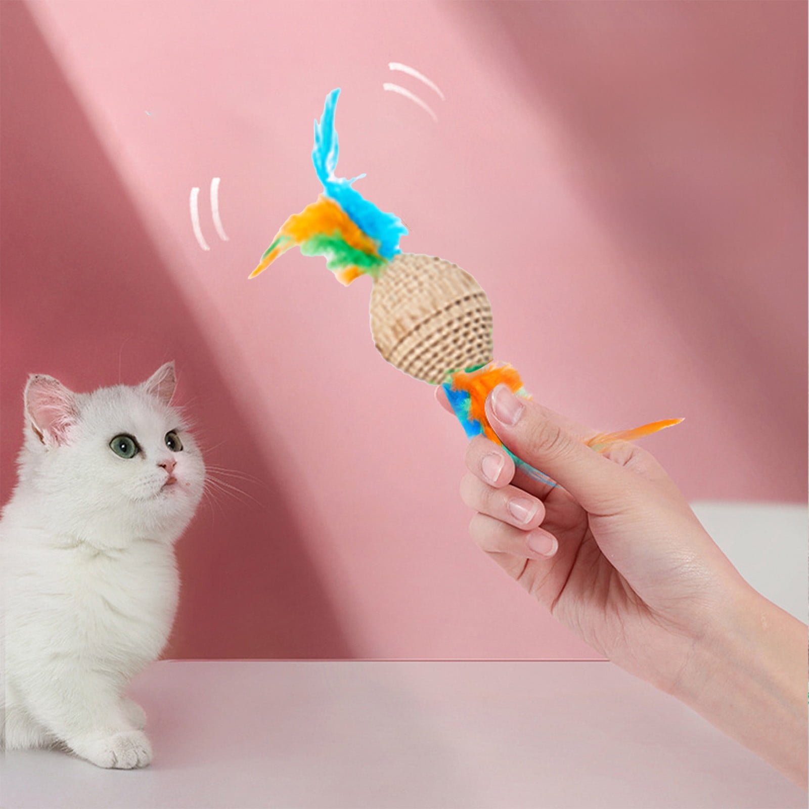 Diceymbol Interactive Cat Teaser Toy Set Colorful Feather Attachments ...