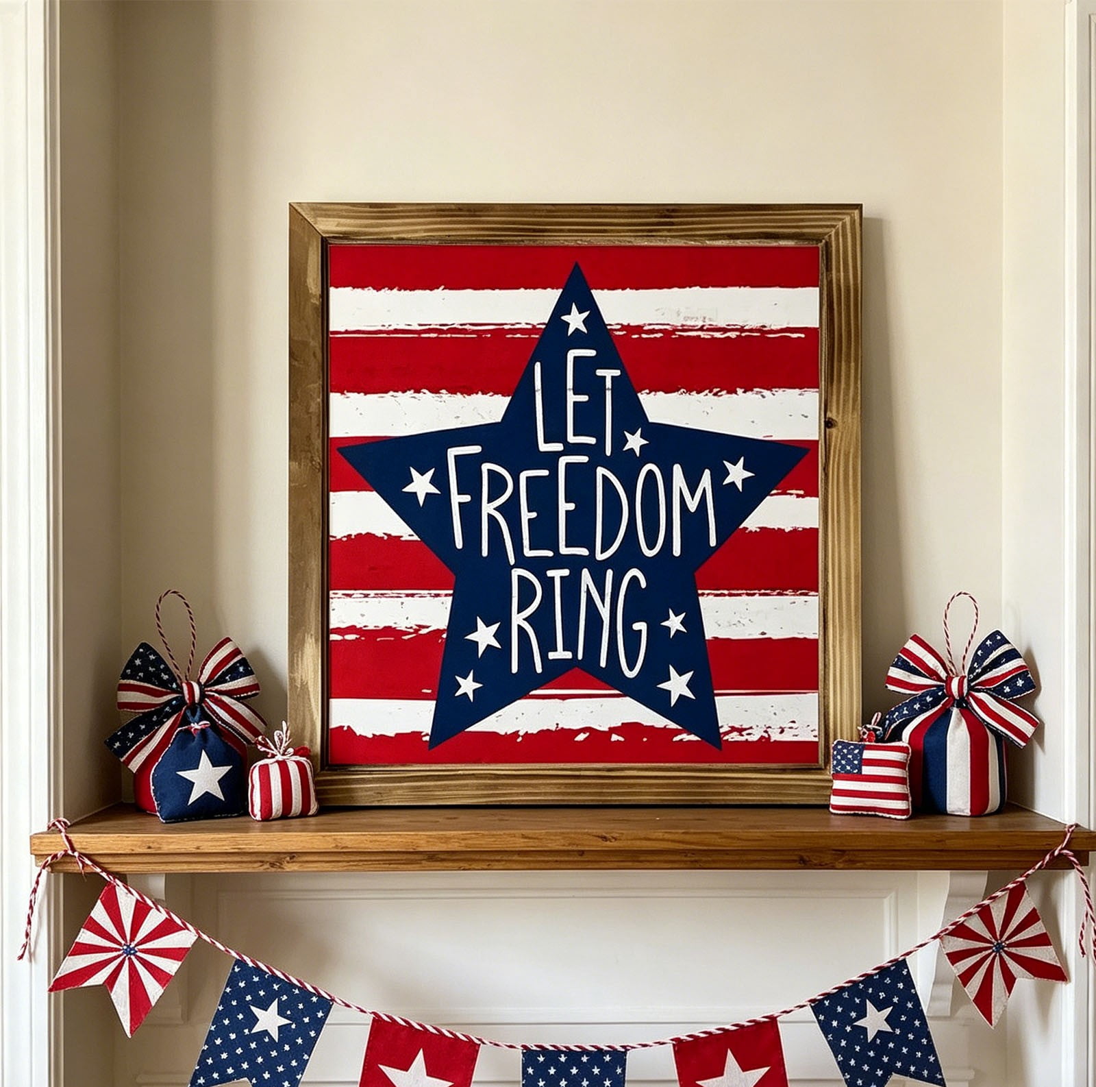 Diceymbol Patriotic Let Freedom Ring Framed Wooden Sign Star Stripe ...