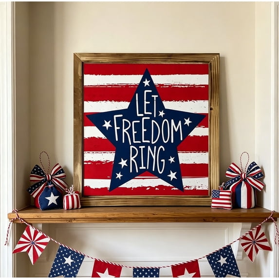 Diceymbol Patriotic Let Freedom Ring Framed Wooden Sign Star Stripe ...
