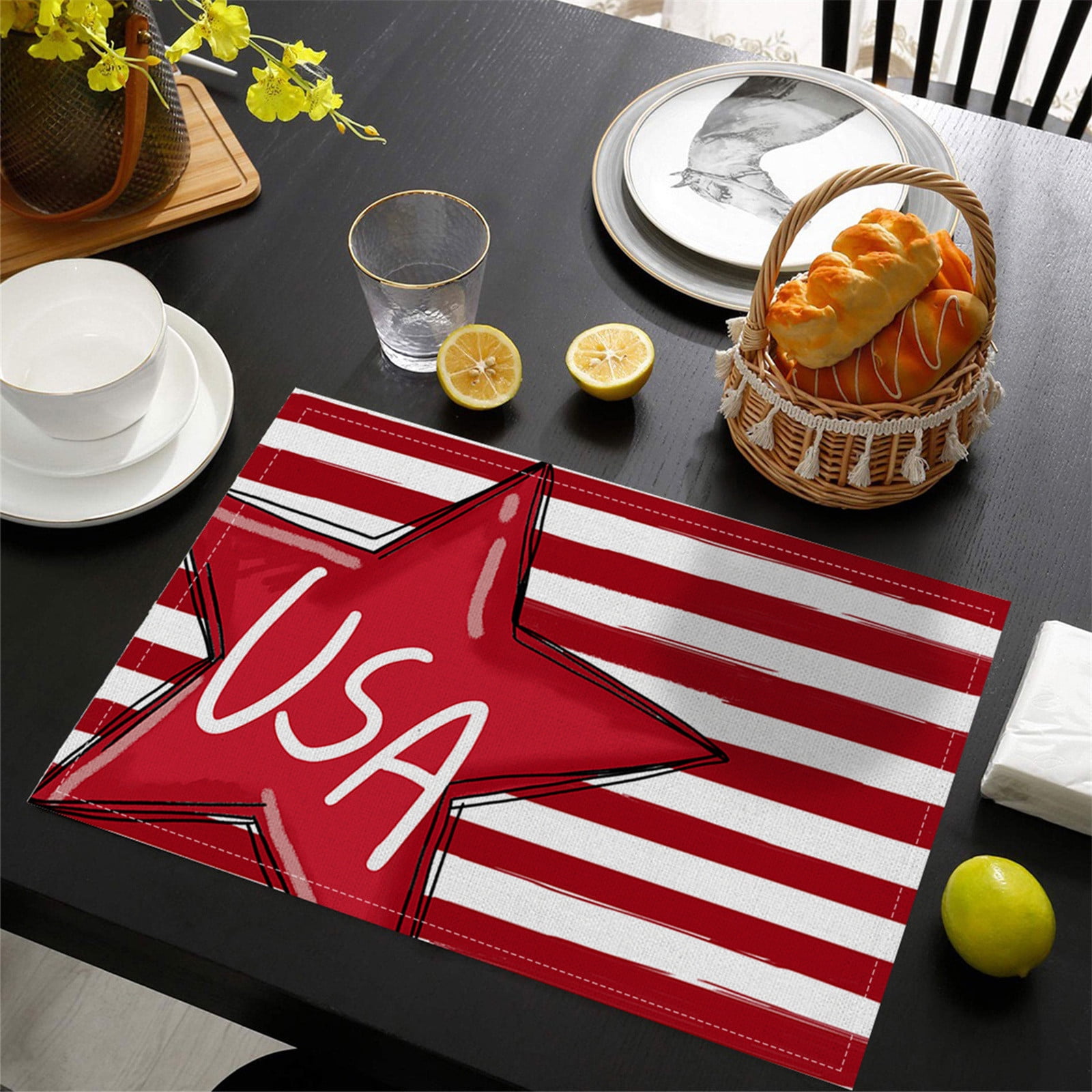 Diceymbol USA Flag Themed Table Mat Durable Linen/Cotton Blend ...