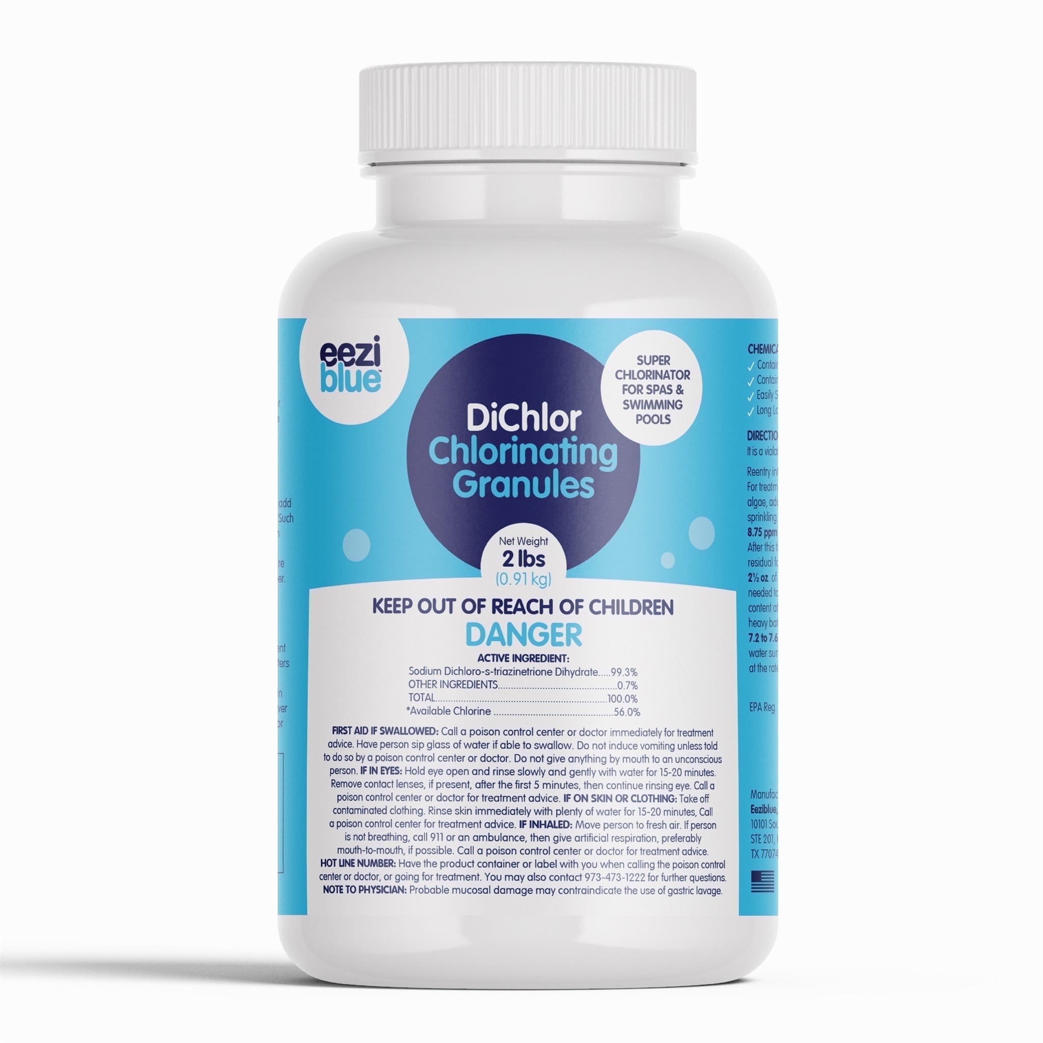 Eeziblue Chlorinating Granules - 2 lbs, Sodium DiChlor Pool Shock ...