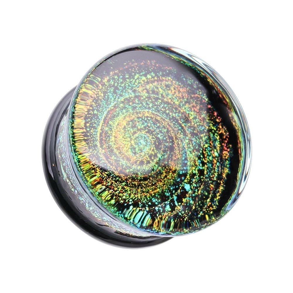 Dichroic Glass Dark Rainbow Iridescent Double Flared Plug Earrings ...