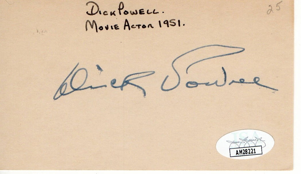 Dick Powell Signed Autographed Index Card Hollywood Actor JSA AM28221 ...