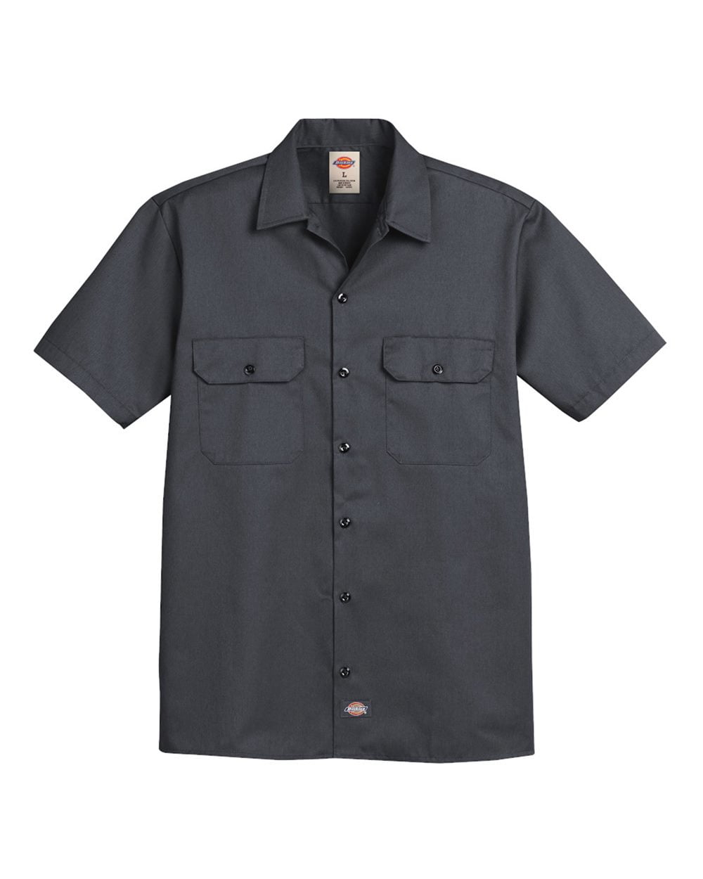 Dickies Men's Long Button Twill Short Sleeve Work Shirt, Charcoal, L ...