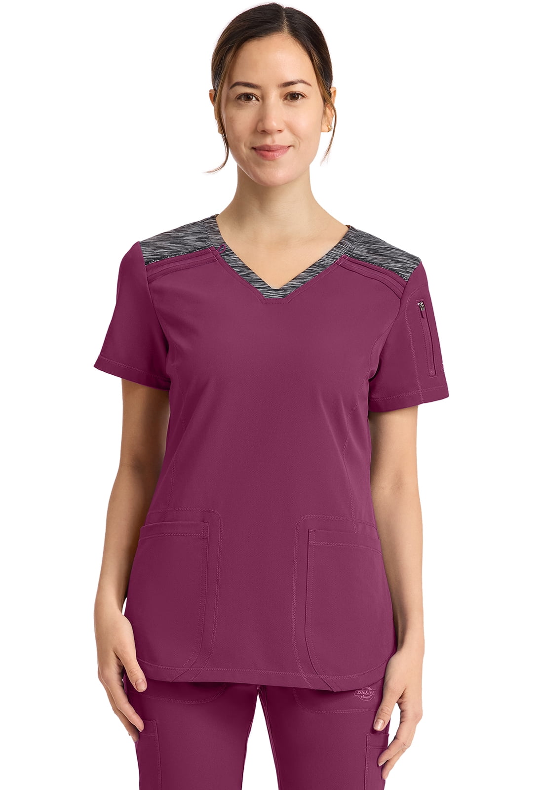 Dickies Dynamix Medical Scrubs Top for Women V-Neck DK740, S, Cherry ...