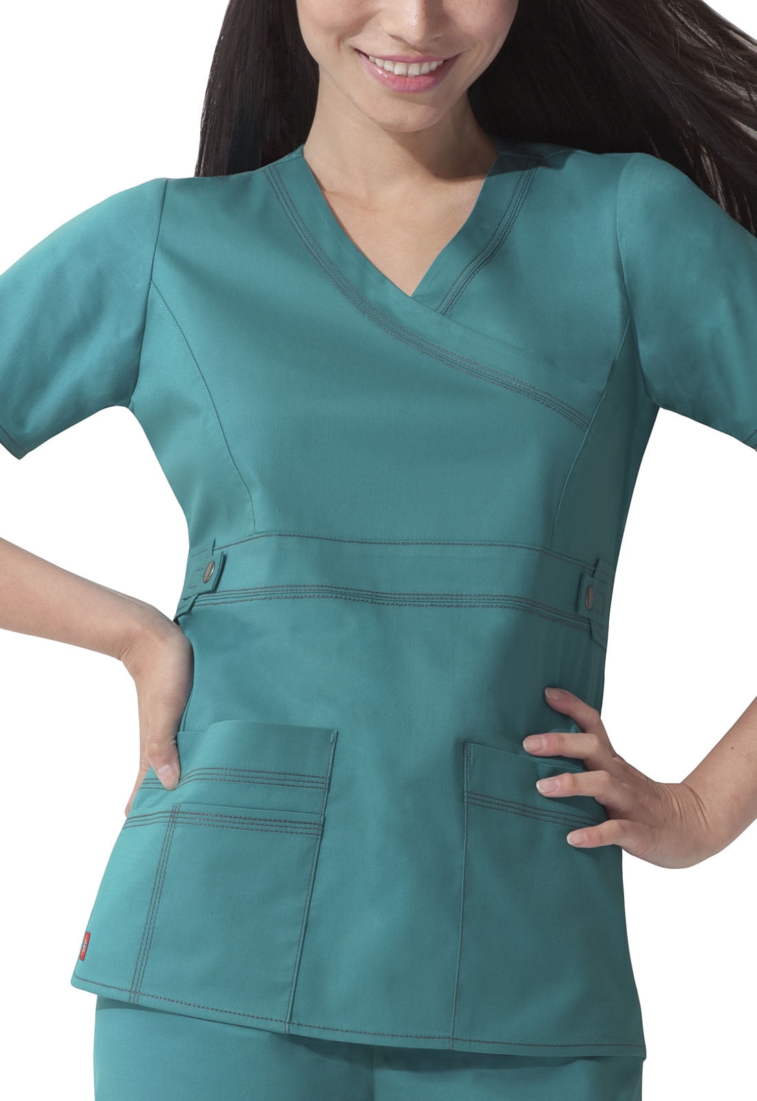 Dickies Gen Flex Medical Scrubs Top for Women Mock Wrap Plus Size ...