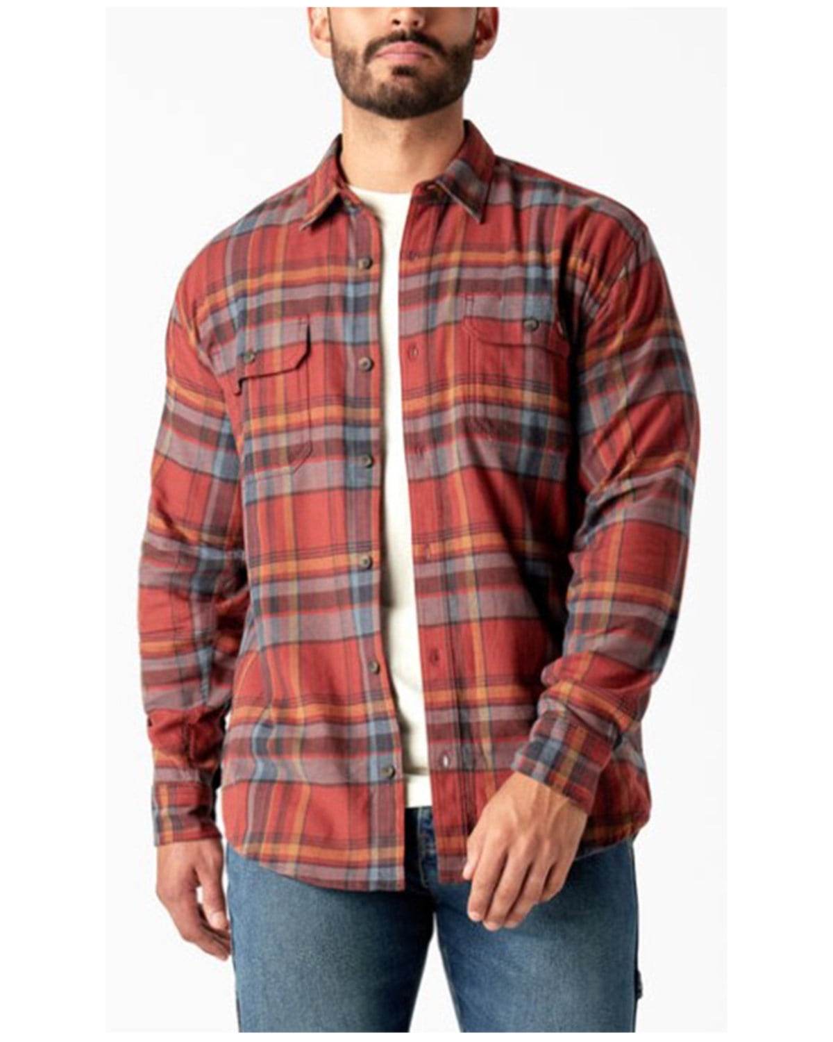 Dickies Men's Flex Plaid Print Long Sleeve Button-Down Flannel Work ...