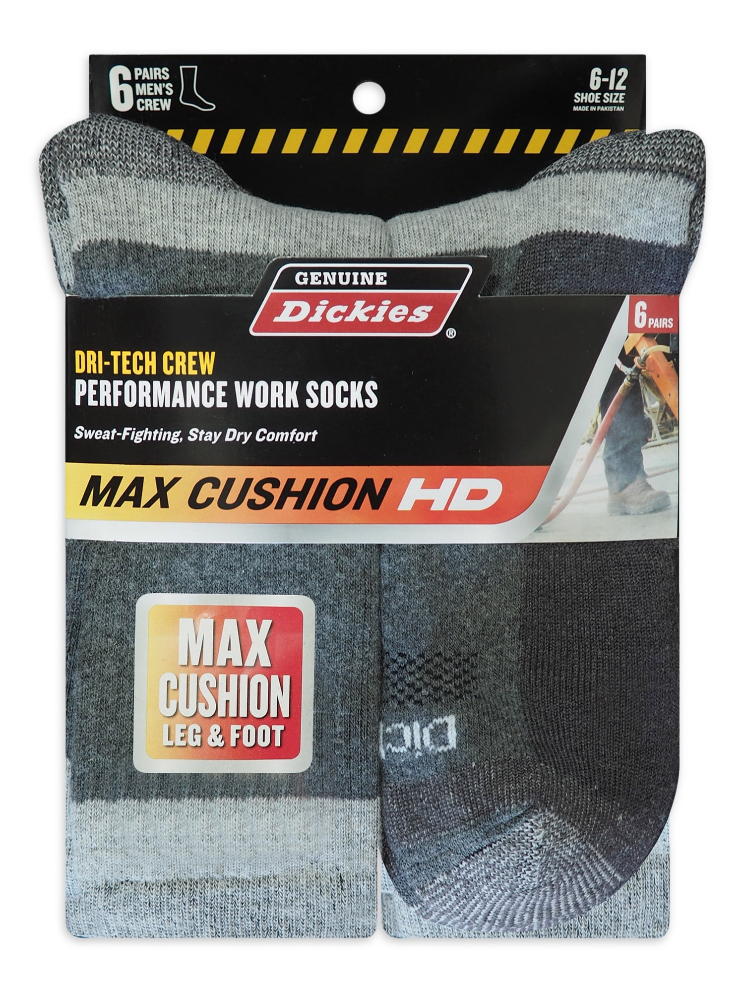 Genuine Dickies Men's Max Cushion Crew Sock, 6 Pack Charcoal Size 6-12 ...