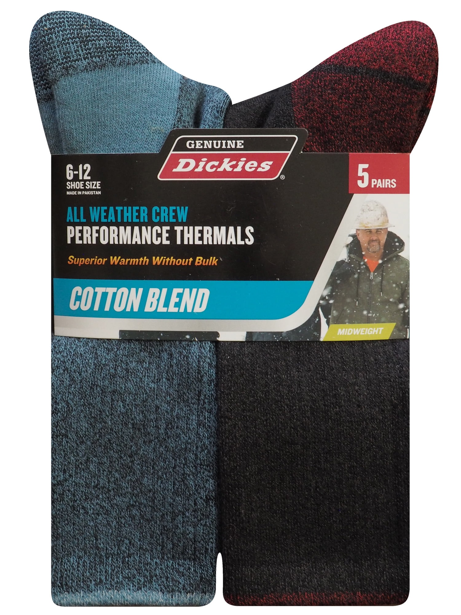 Genuine Dickies Men's Thermal Cotton Midweight Crew Socks, 5 Pack ,Shoe ...