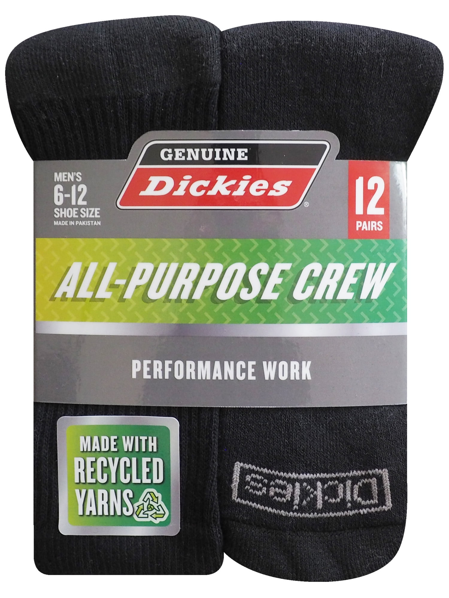 Genuine Dickies Men's Value Work Crew Sock, 12 Pack Black Size 6-12 ...